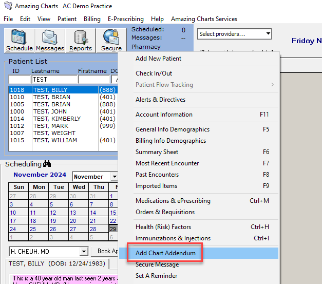 Adding an Addendum to a Patient's Chart