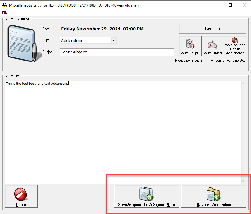 Adding an Addendum to a Patient's Chart